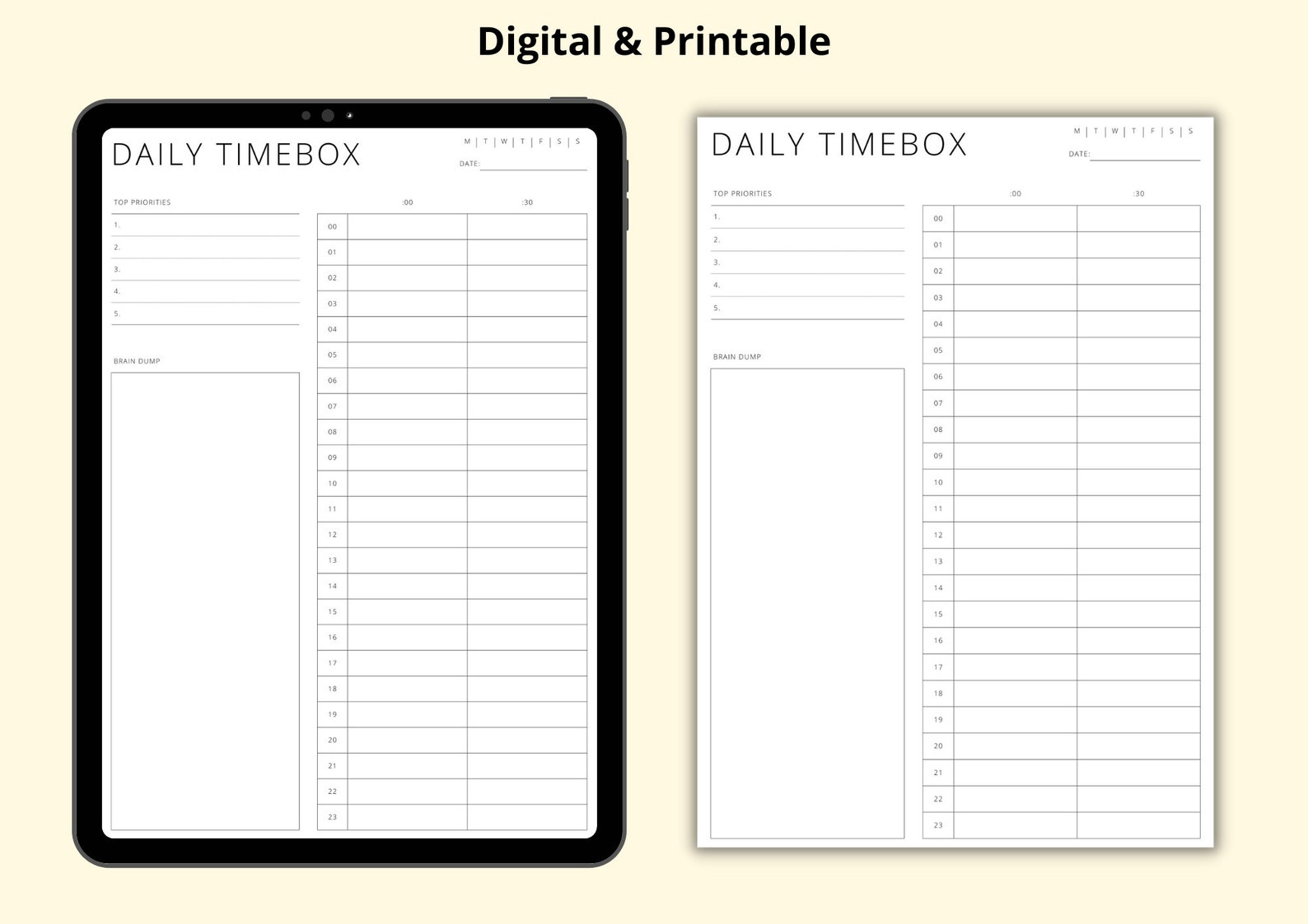 Timebox Template, 24 Hour Daily Schedule, Time Blocking, 30 Minute ...