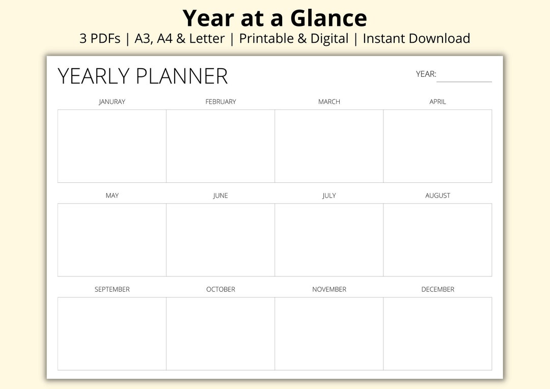 Year at a Glance, Yearly Overview, Yearly Planner, Blank Annual Planner ...