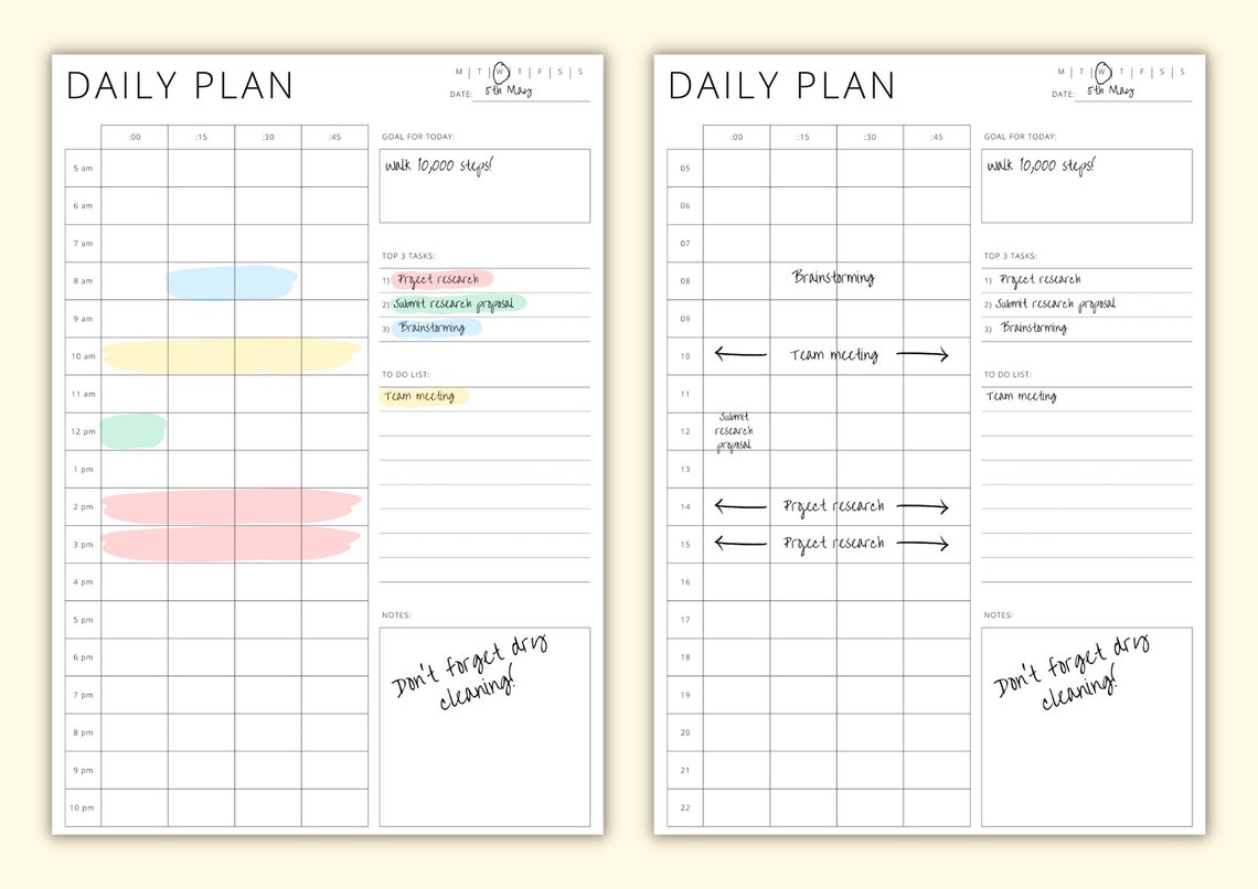 15 Minute Increment Planner, Daily Schedule Template, Time Block PDF ...