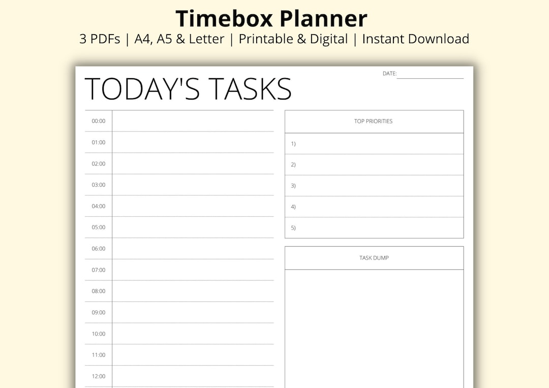 Timebox Planner, Time Blocking Template, Daily Planner PDF, 24 Hour ...