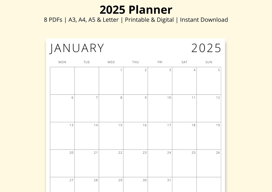 2025 Planner, Monthly Agenda, Dated Annual Calendar, Month at a Glance ...