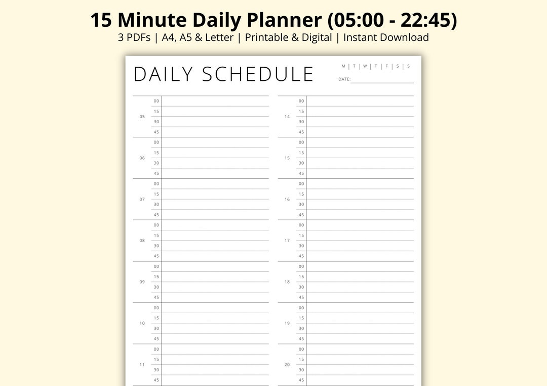15 Minute Daily Planner, Appointment Book, Daily Schedule, Time ...