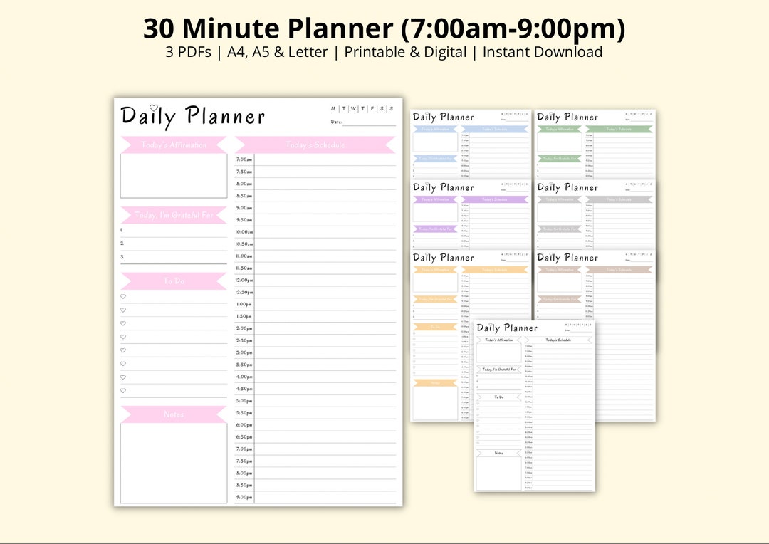 30 Minute Planner, Daily Planner, Time Blocking, Half Hour Schedule ...