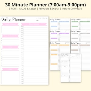 30 Minute Planner, Daily Planner, Time Blocking, Half Hour Schedule ...