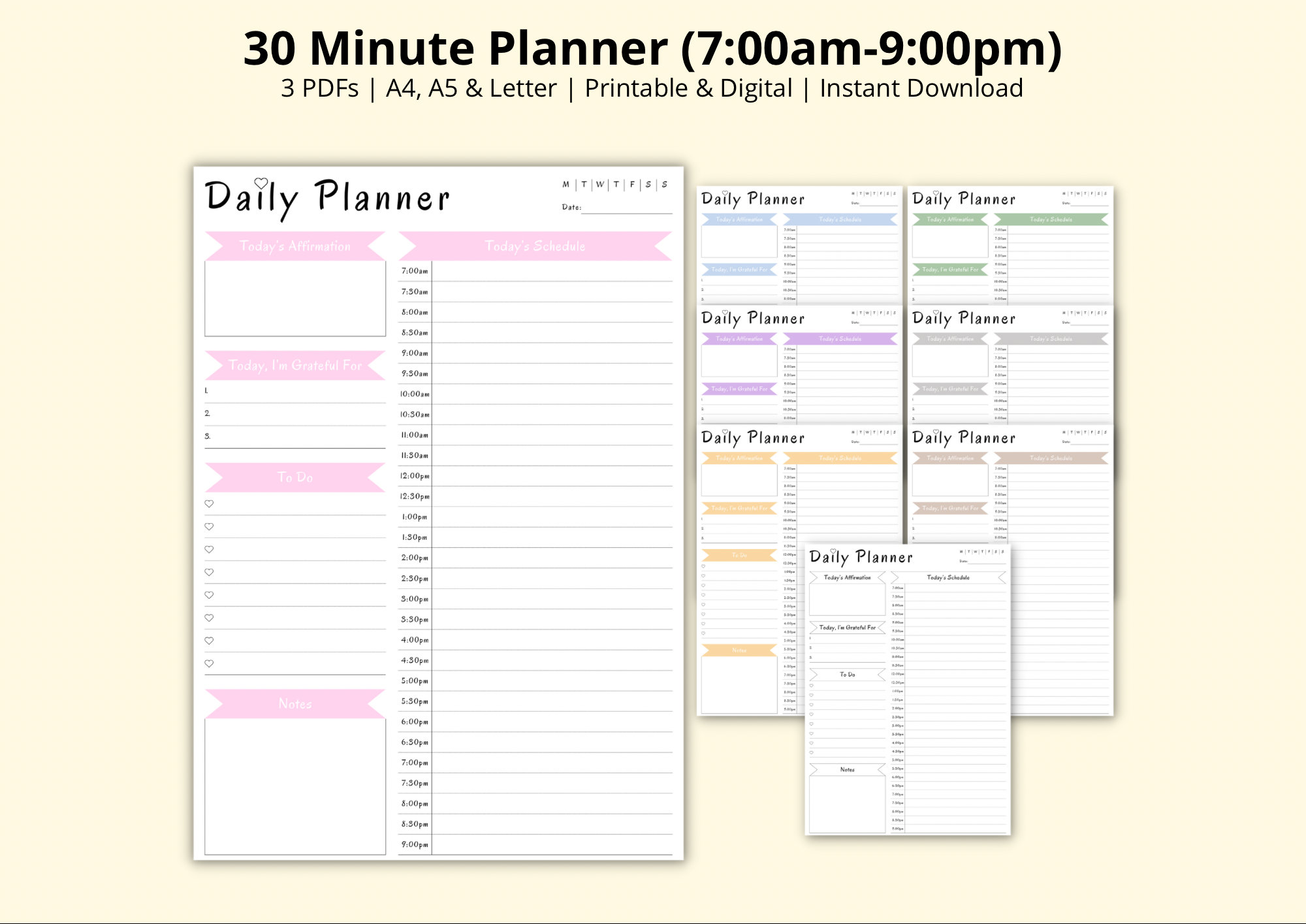 30 Minute Planner, Daily Planner, Time Blocking, Half Hour Schedule ...