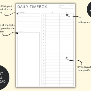 Timebox Template, 24 Hour Daily Schedule, Time Blocking, 30 Minute ...