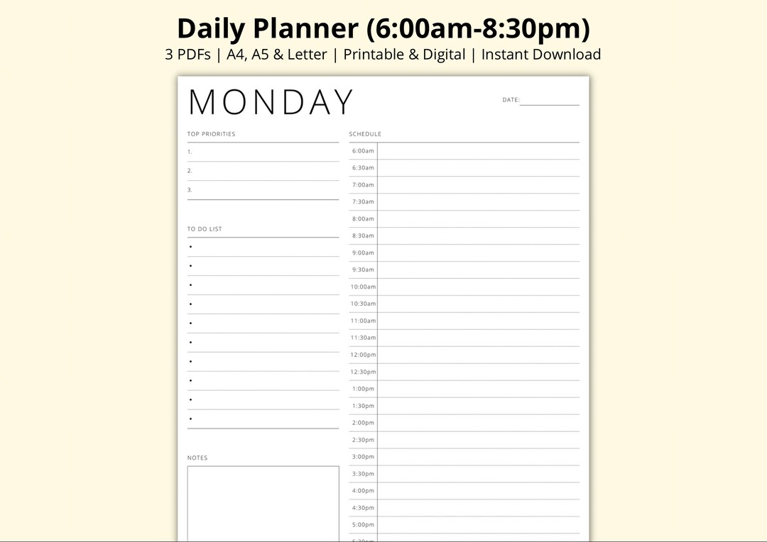Daily Planner, 7 Day Time Block Template, Half Hourly Planner, 30 ...