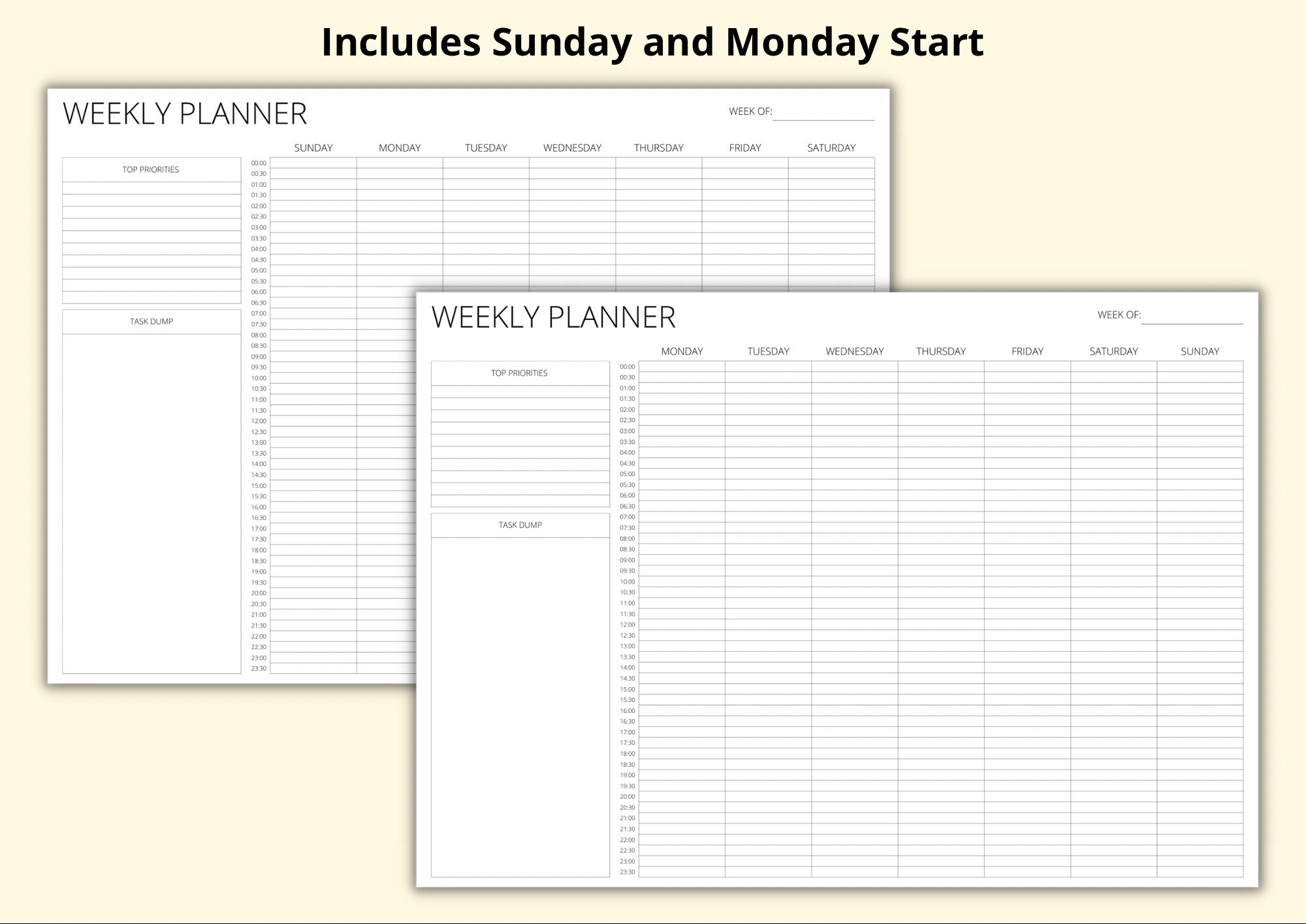 Weekly Timebox Planner, Weekly Time Blocking Template, Week at a Glance ...