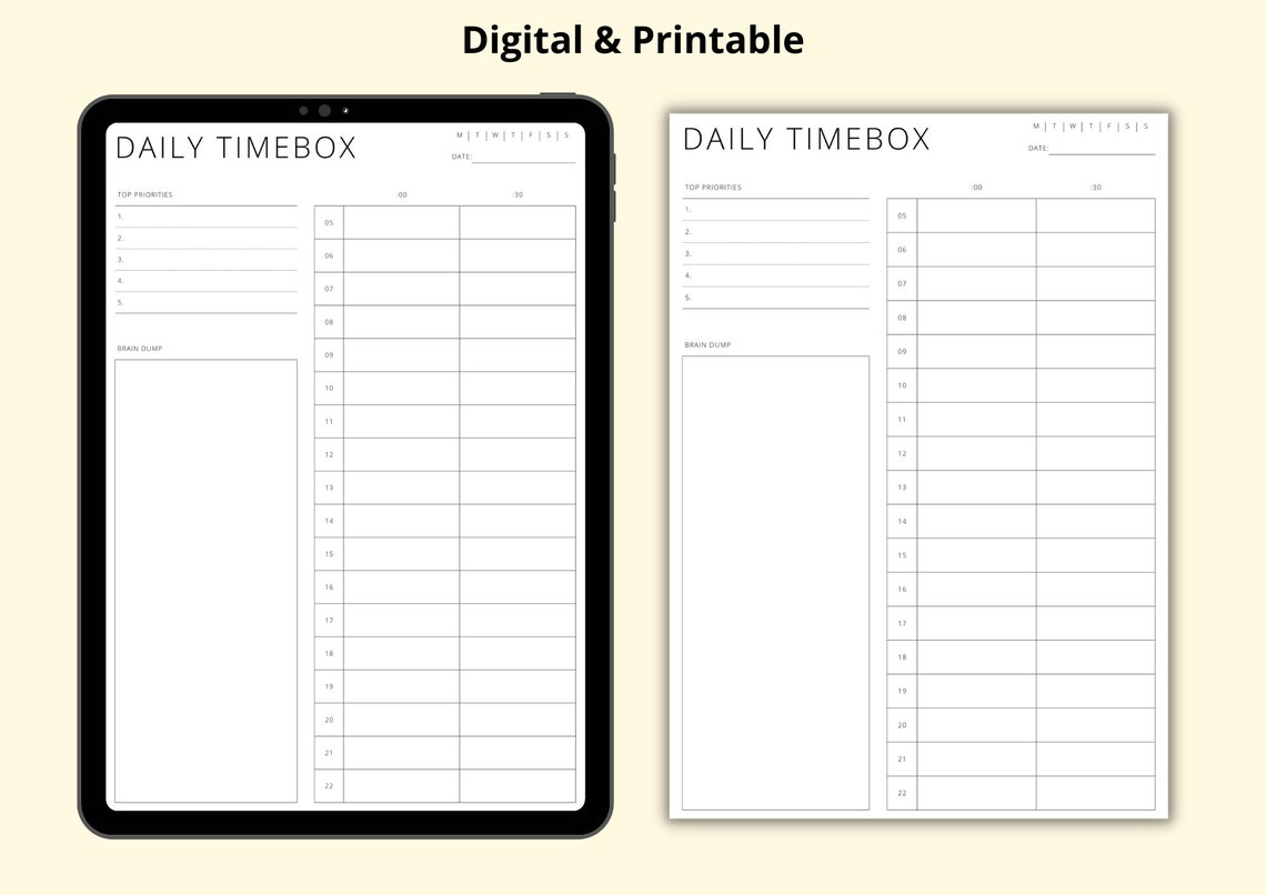 Planificador de Timeboxing, Plantilla de Timebox diario, PDF de bloqueo ...