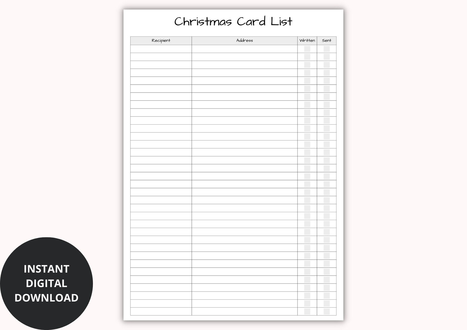 Christmas Card List, Christmas Card Tracker, Christmas Planner, Holiday ...