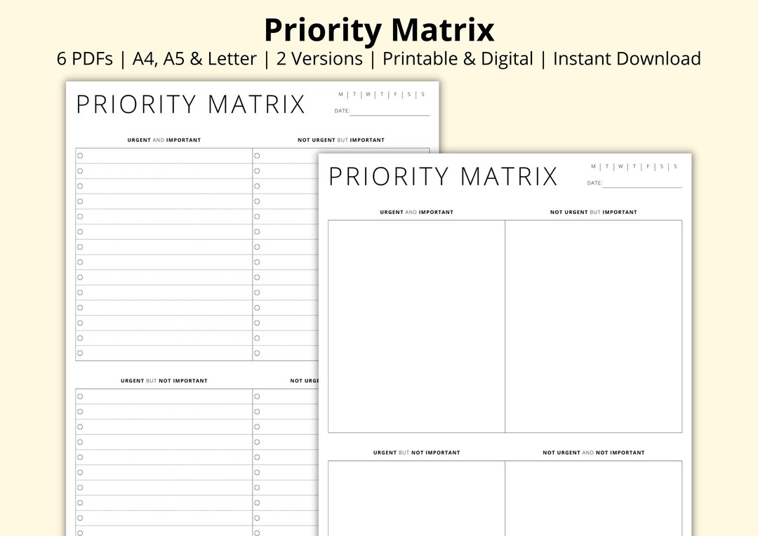 Priority Matrix, Eisenhower Matrix, Decision Matrix, Daily Task ...