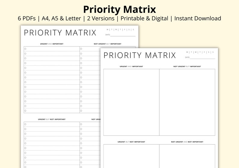 Priority Matrix, Eisenhower Matrix, Decision Matrix, Daily Task ...