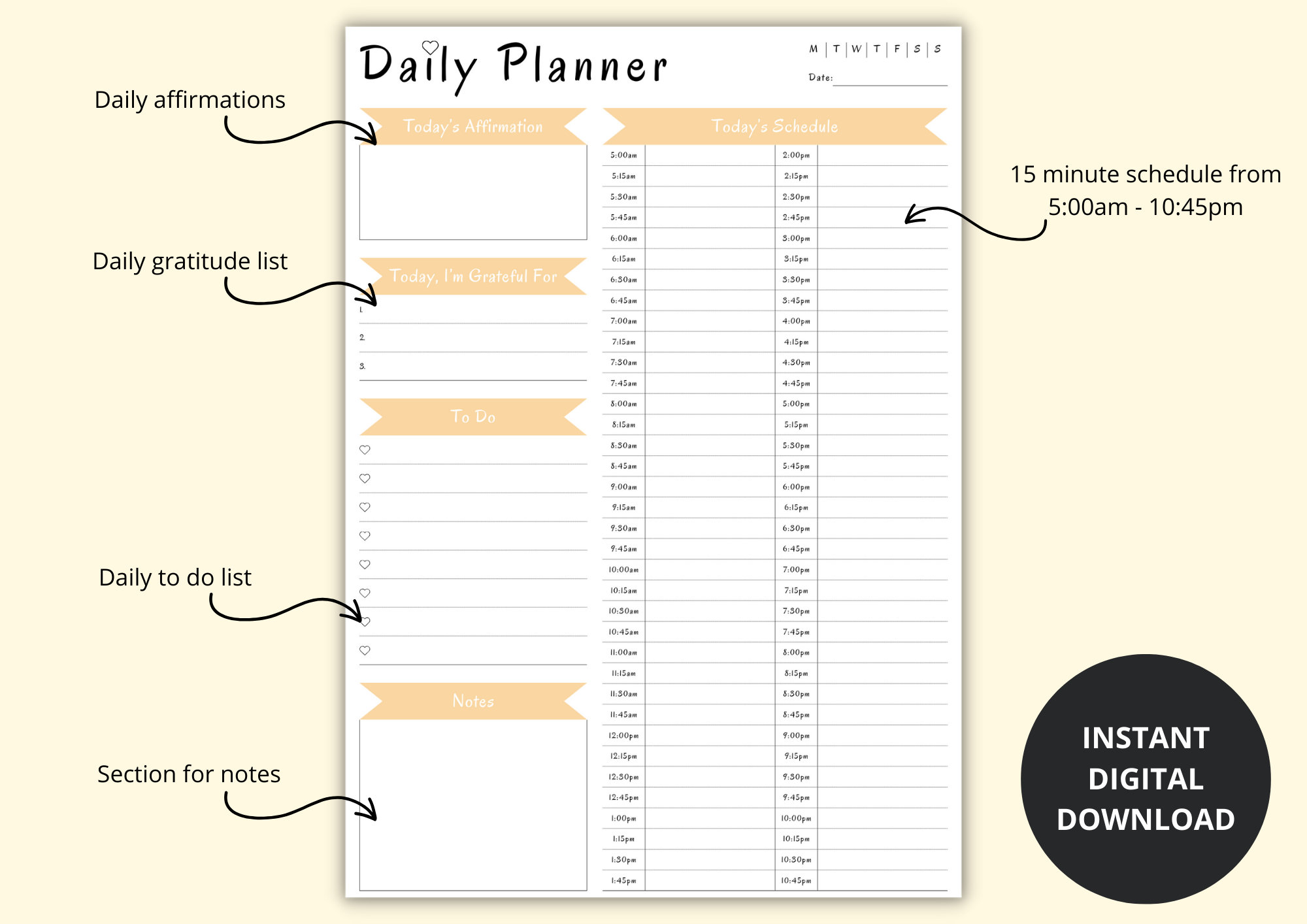 15 Minute Planner, Daily Planner, Time Blocking PDF, Daily Schedule ...