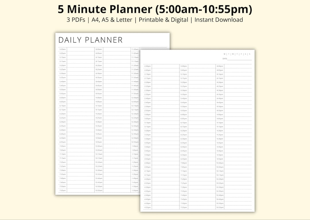 5 Minute Planner, Appointment Tracker, Time Block PDF, Schedule ...
