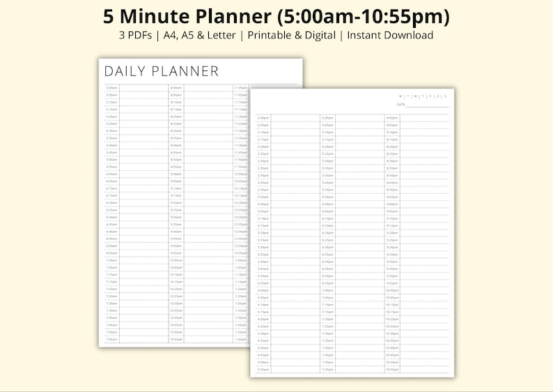 5 Minute Planner, Appointment Tracker, Time Block PDF, Schedule ...