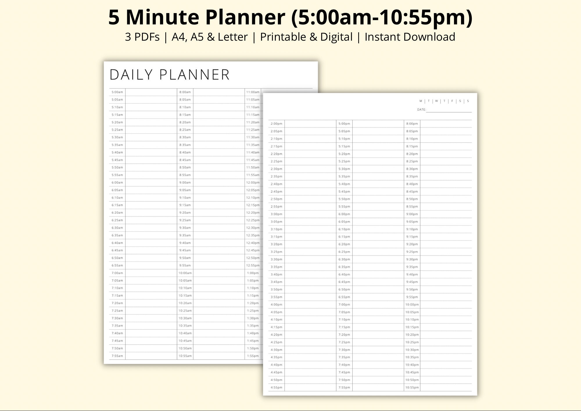5 Minute Planner, Appointment Tracker, Time Block PDF, Schedule ...