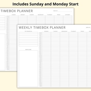 Weekly Timebox Planner, 7 Day Time Blocking Template, Week at a Glance ...