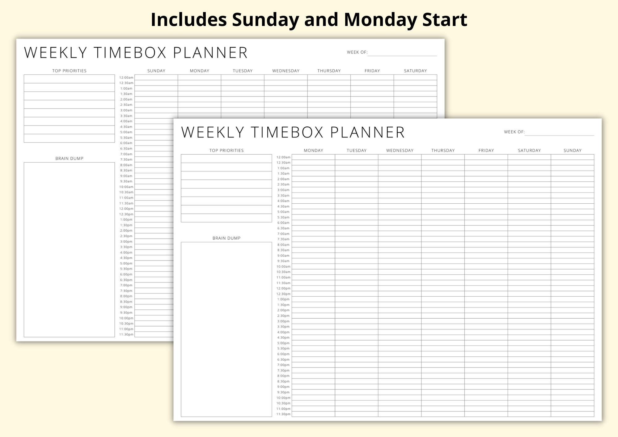 Weekly Timebox Planner, 7 Day Time Blocking Template, Week at a Glance ...