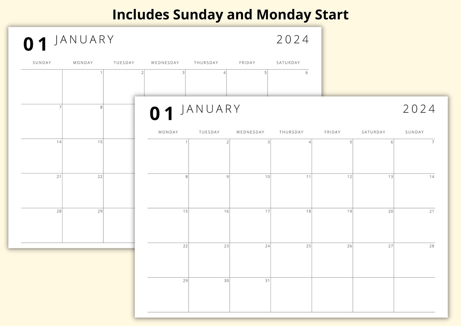 2024 Calendar, Monthly Calendar Printable, Month at a Glance, Monthly ...