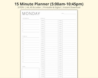 15 Minute Planner Printable, Appointment Tracker, Time Block PDF, Day ...