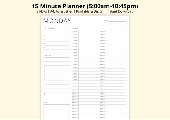 7 Best Printable Weekly Calendar With 15 Minute Time Slots 20 Free