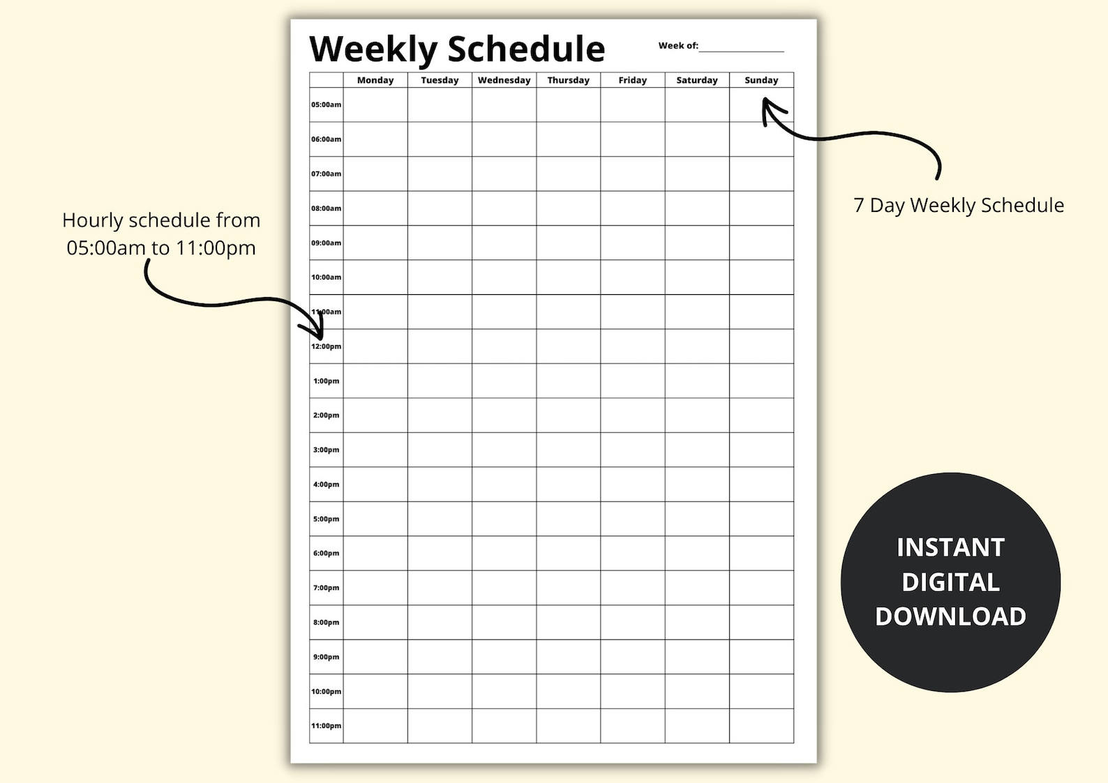 Hourly Weekly Planner, 7 Day Timetable, Week at a Glance, Study Time ...