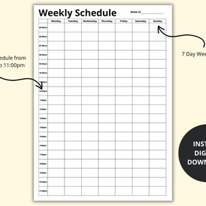 Hourly Weekly Planner, 7 Day Timetable, Week at a Glance, Study Time ...