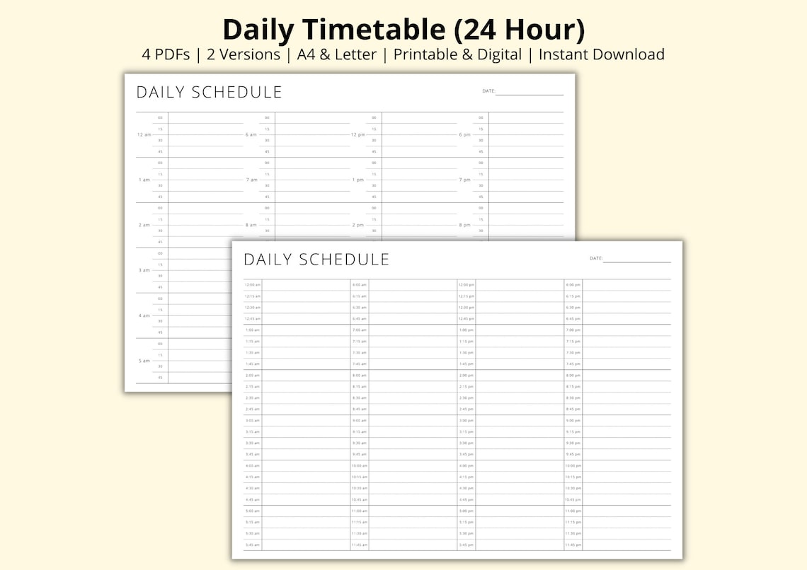 Daily Timetable Sheet, 15 Minute Increments, Appointment Book, Daily ...