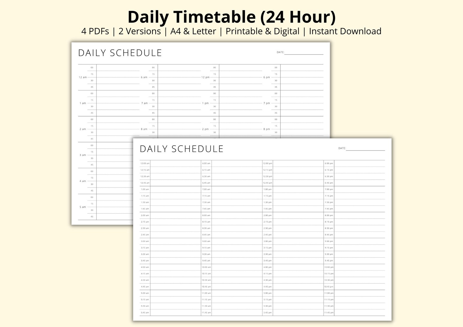 Daily Timetable Sheet, 15 Minute Increments, Appointment Book, Daily ...