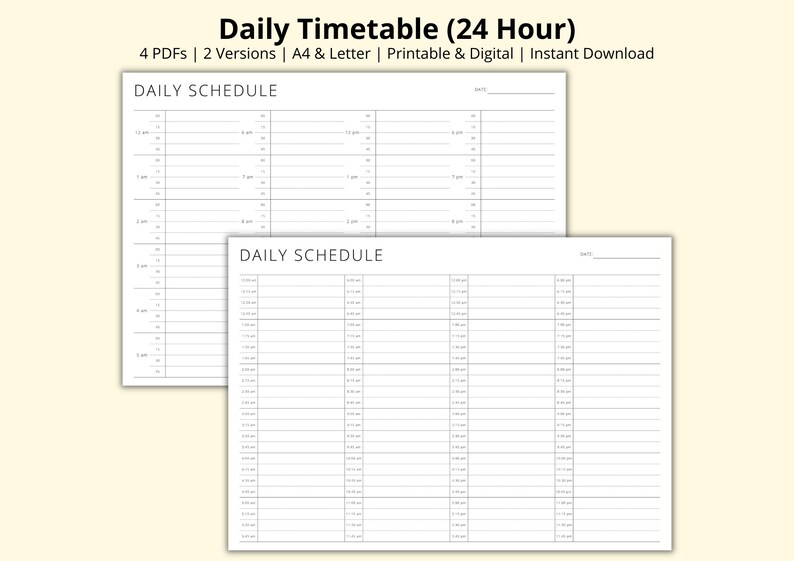 Daily Timetable Sheet, 15 Minute Increments, Appointment Book, Daily ...