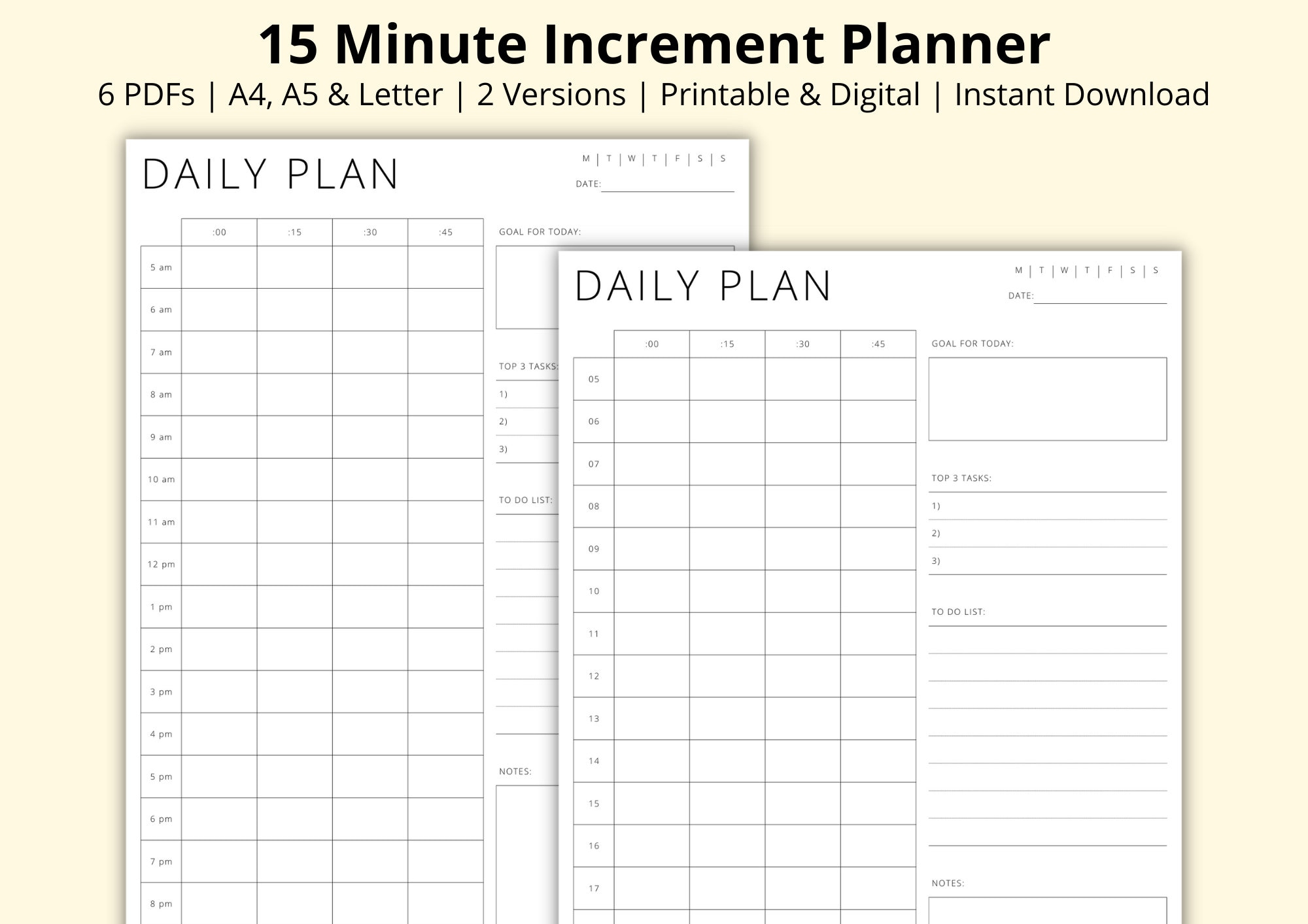 Weekly Schedule Template 15 Minute Increments