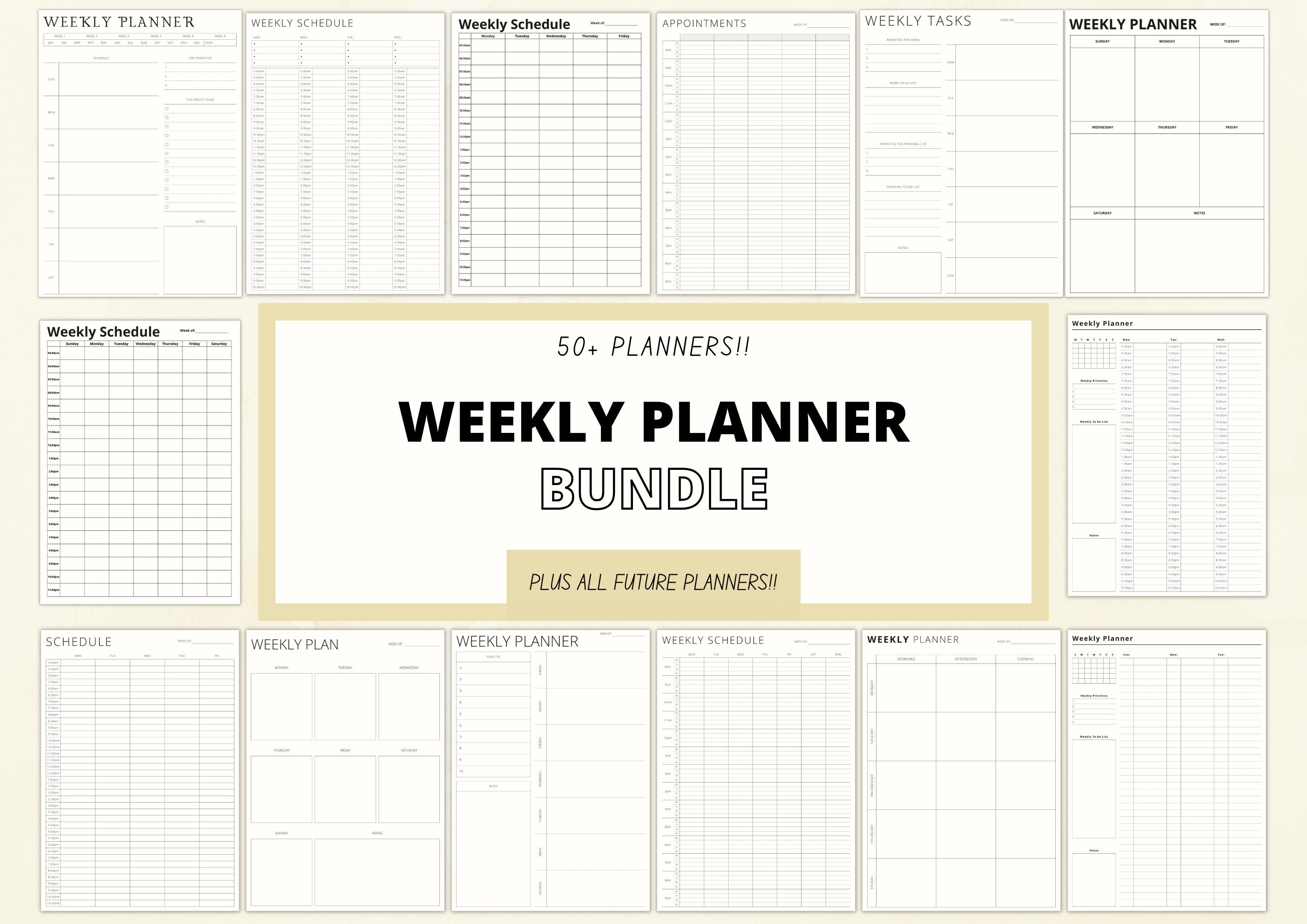 Weekly Planner Bundle - Weekly Schedule Templates, Week at a Glance, 5 ...