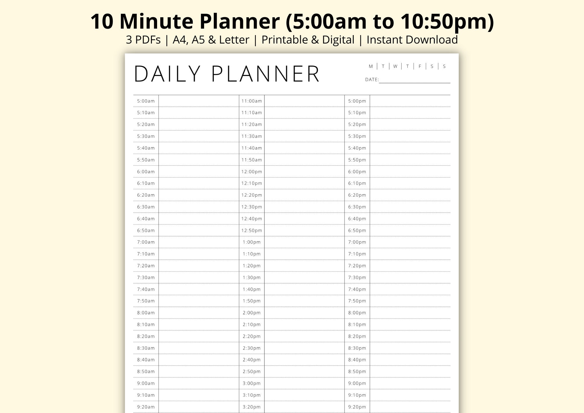 10 Minute Planner Printable, Simple Daily Planner, Time Blocking, Day ...