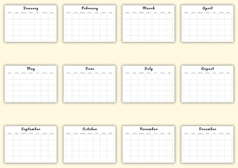 Blank Calendar Pages, Monthly Planner Pdfs, 12 Month Calendar Template ...