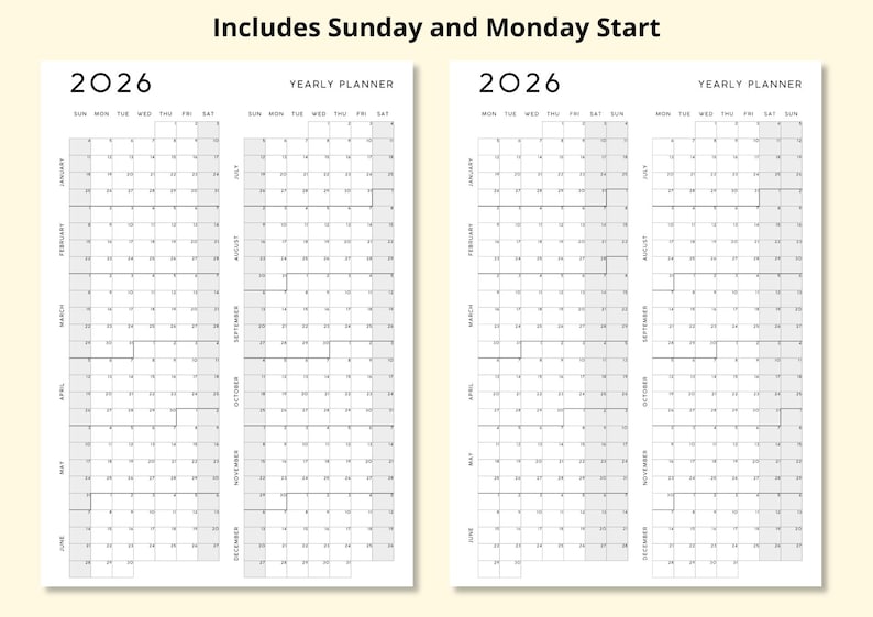 2026 Yearly Planner, Year at a Glance, Annual Planner, 12 Month ...