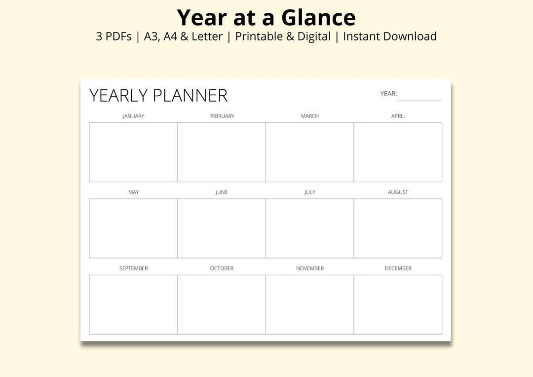 Year at a Glance, Yearly Overview, Yearly Planner, Blank Annual Planner ...