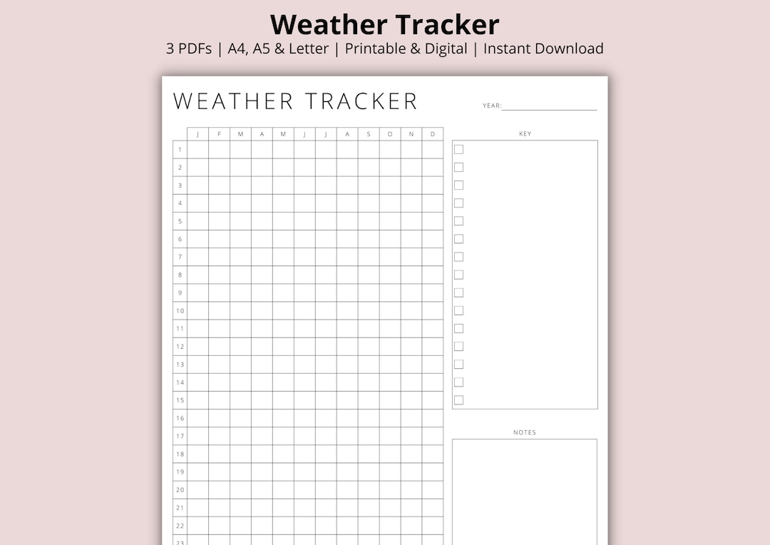 Weather Tracker, Temperature Tracker Sheet, Yearly Pixels Tracker ...