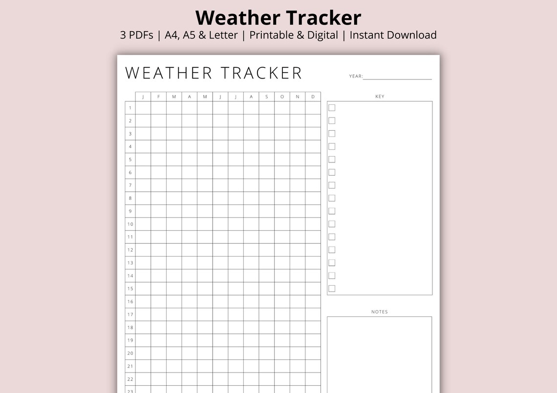 Weather Tracker, Temperature Tracker Sheet, Yearly Pixels Tracker ...