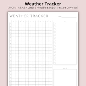 Weather Tracker, Temperature Tracker Sheet, Yearly Pixels Tracker ...