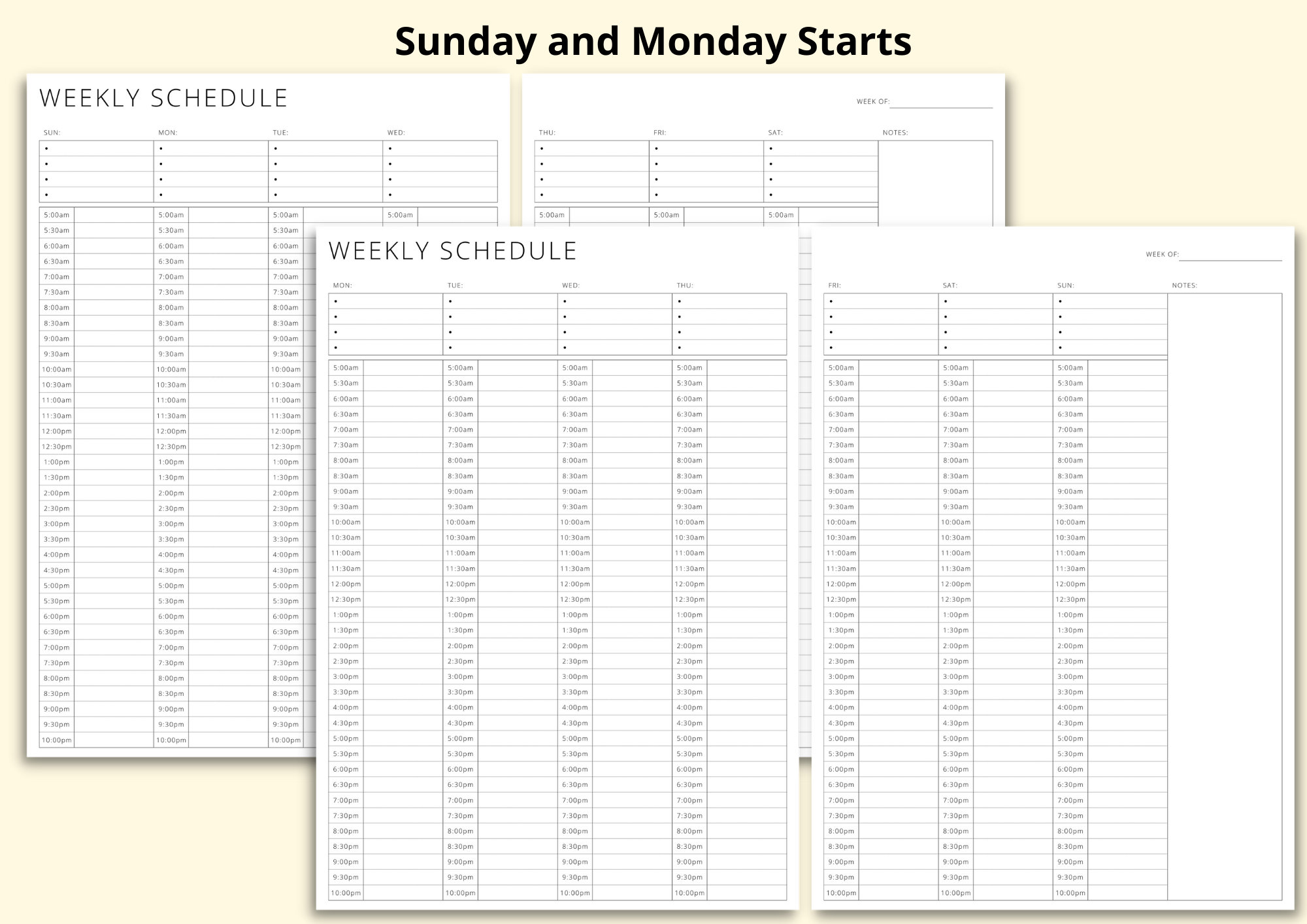 Weekly Schedule, 7 Day Weekly Planner, Timetable Sheet, 30 Minute ...