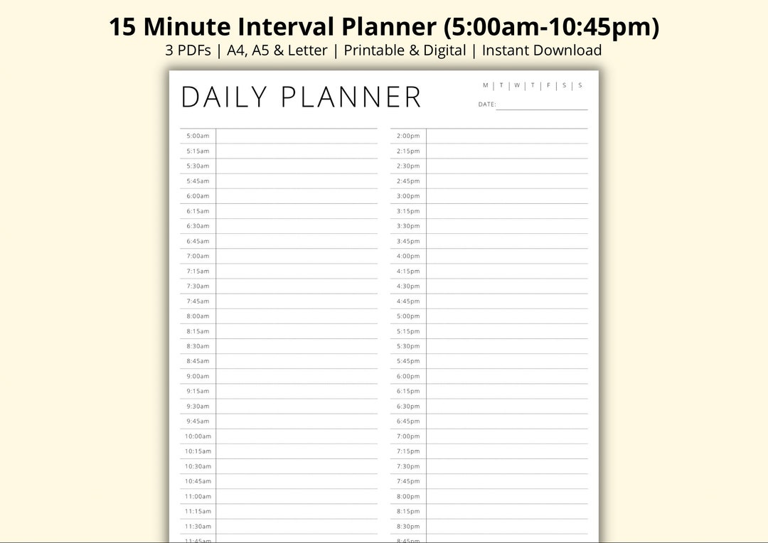 15 Minute Interval Planner, Time Blocking Planner, Daily Appointment Tracker, Daily Schedule ...