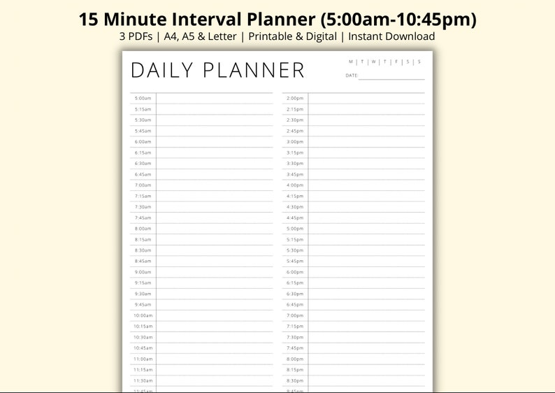 15 Minute Interval Planner, Time Blocking Planner, Daily Appointment ...