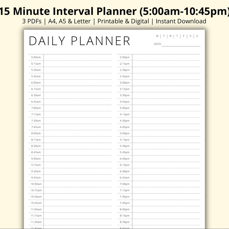 15 Minute Intervals Schedule - Etsy UK