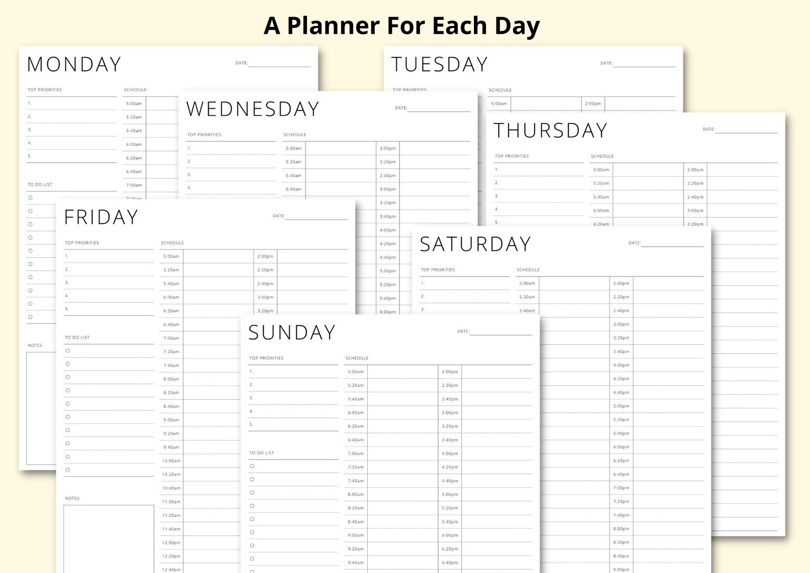 20 Minute Planner, Time Block Planner, Appointment Sheet, 7 Day ...