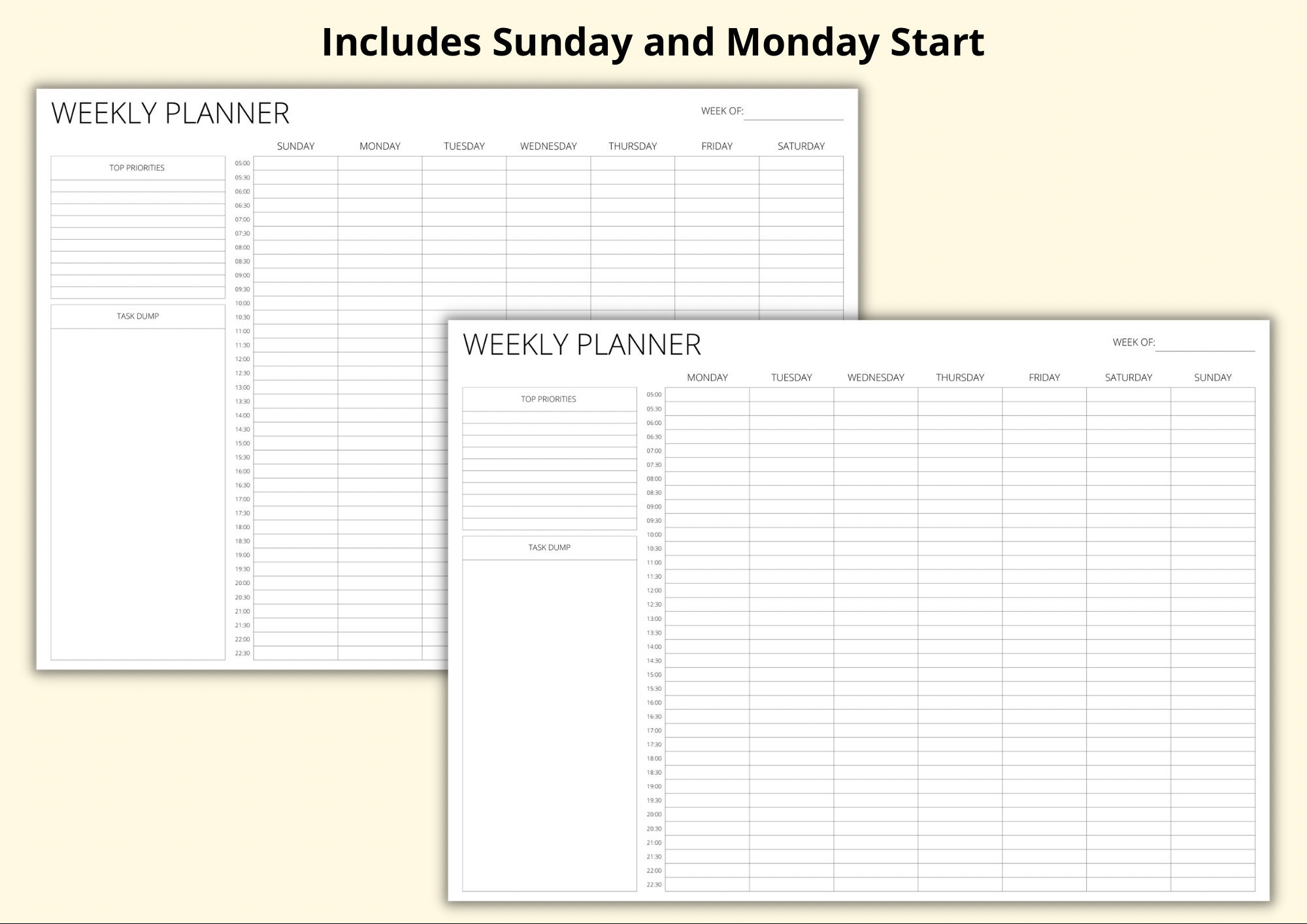 7 Day Weekly Timebox Planner, Weekly Time Block, Week at a Glance ...
