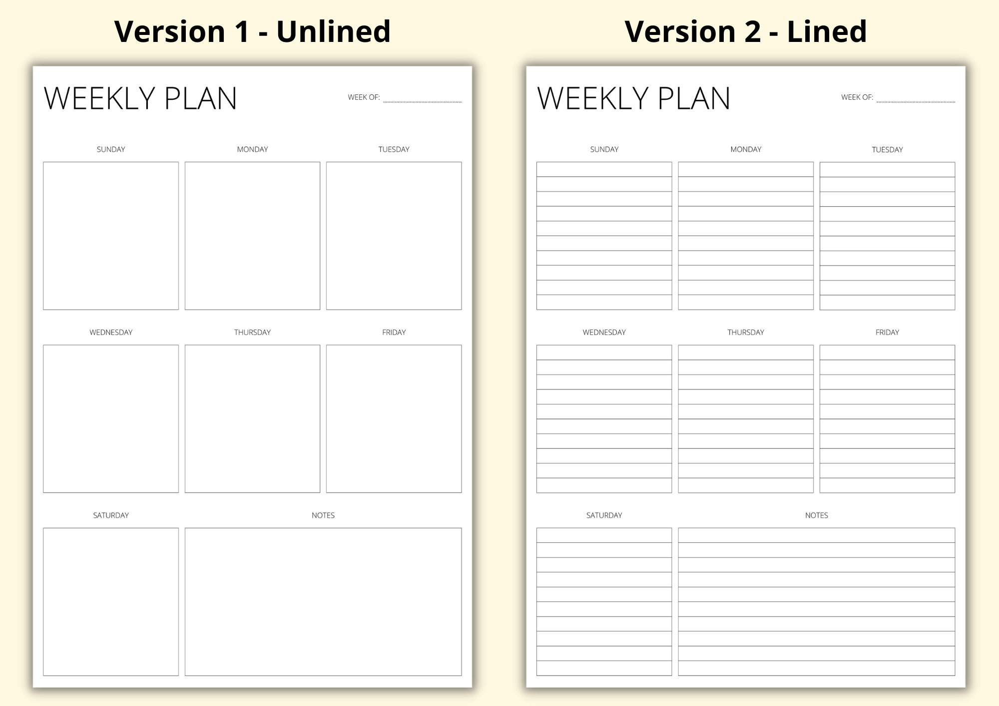 Weekly Planner, Simple Weekly Schedule Template, Week at a Glance, 7 ...