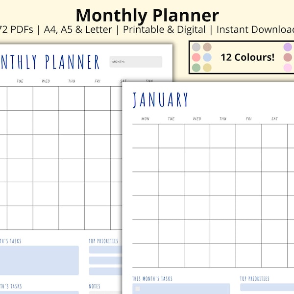 Monthly Planner Template - Etsy