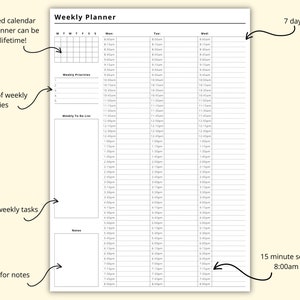 15 Minute Weekly Schedule, Time Blocking PDF, 7 Day Planner, Revision ...