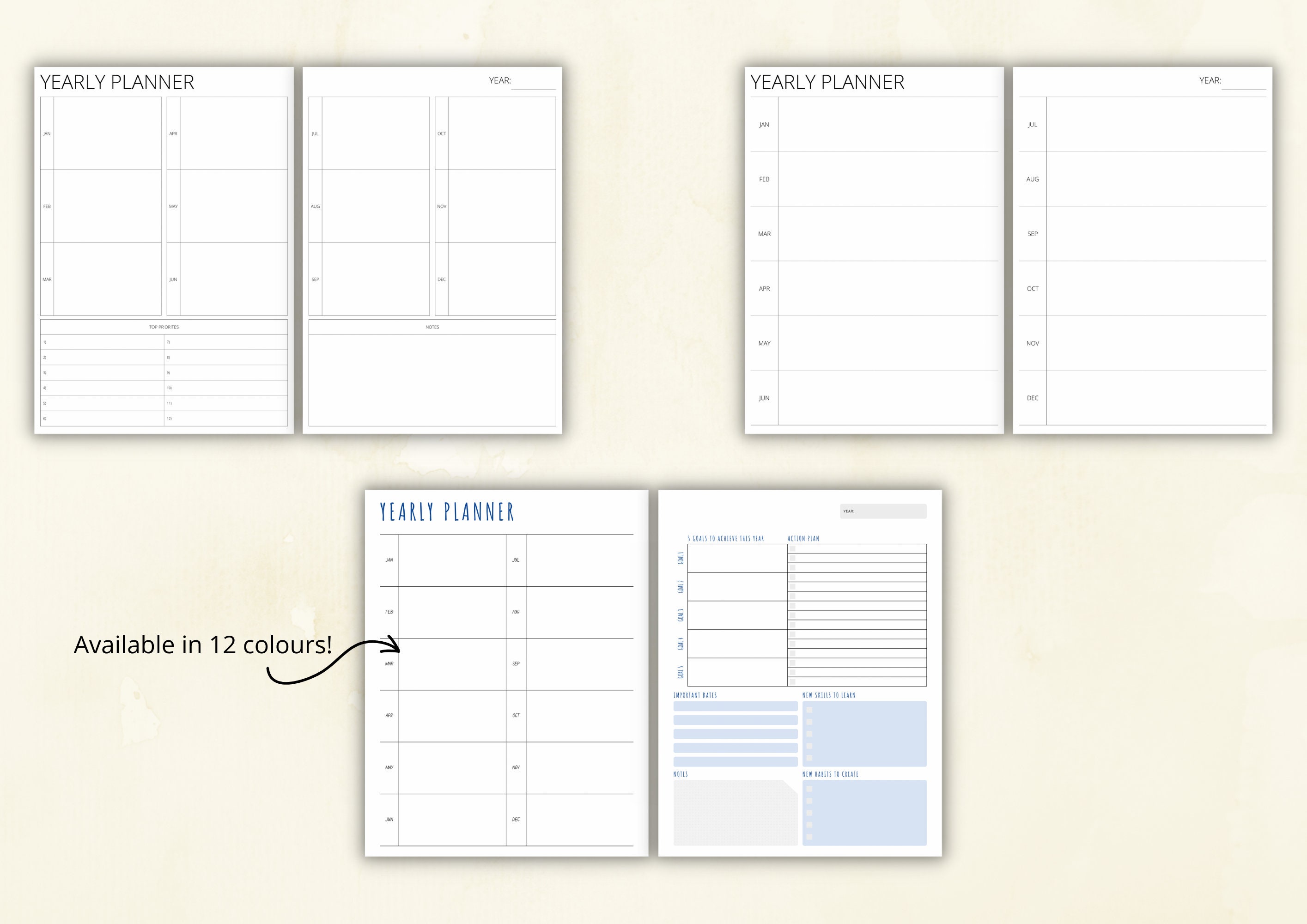 Yearly Planner Bundle Annual Overview, Year at a Glance, Yearly Goals ...