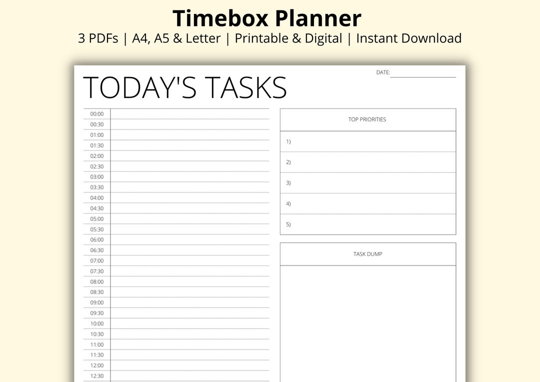 Timebox Planner, Time Block Template, Daily Planner, 24 Hour Planner ...